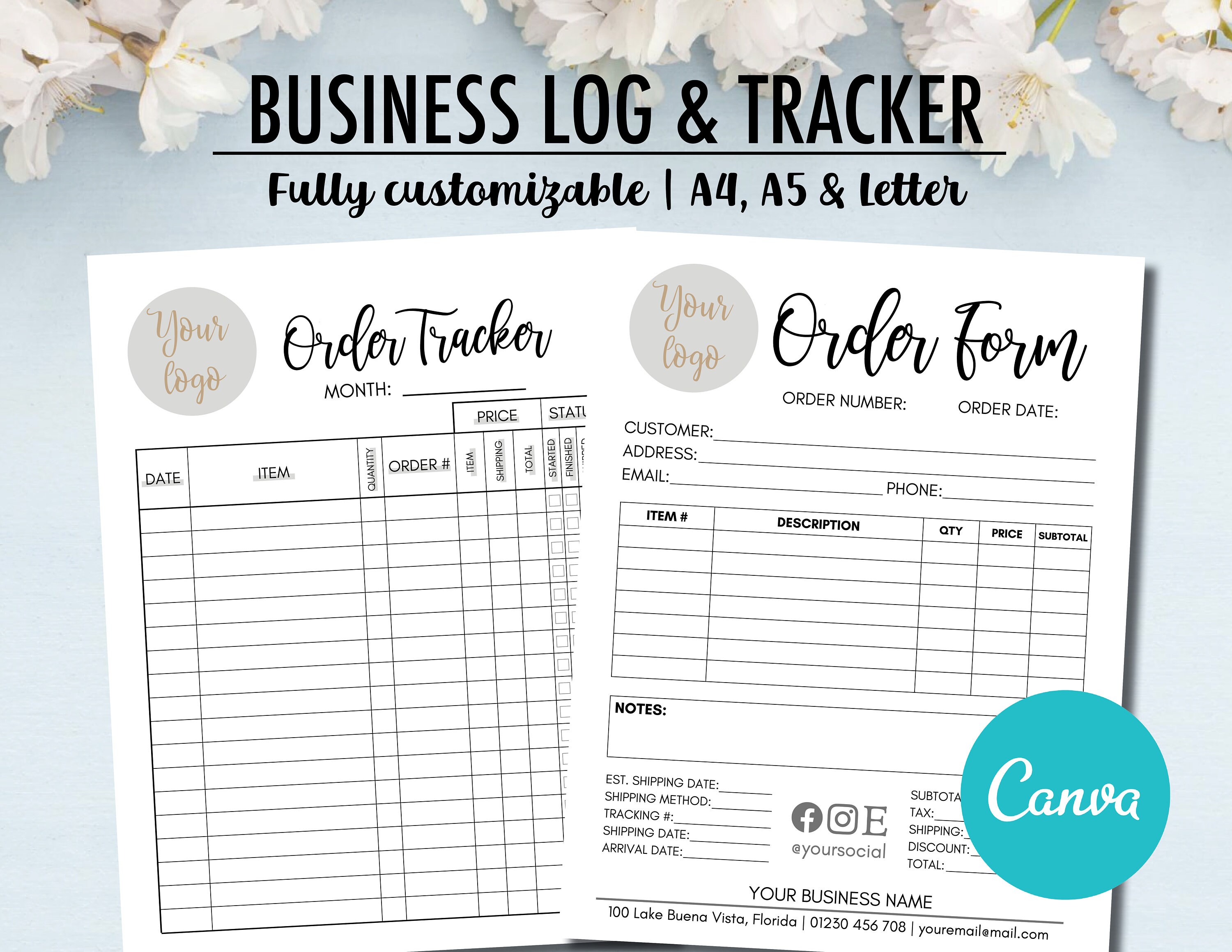 Editable Custom Order Form & Tracker Template, Printable Purchase Order ...