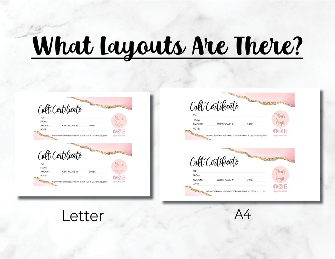 Pink Editable DIY Gift Card Certificate Template Gift Voucher - Etsy