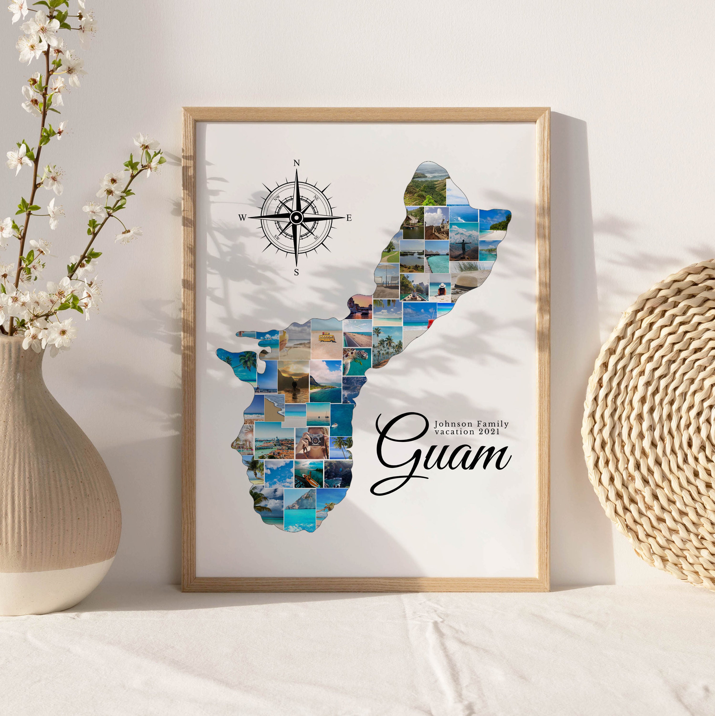 Guam Map Travel Photo Collage Poster Wedding Anniversary Gift, Guam ...