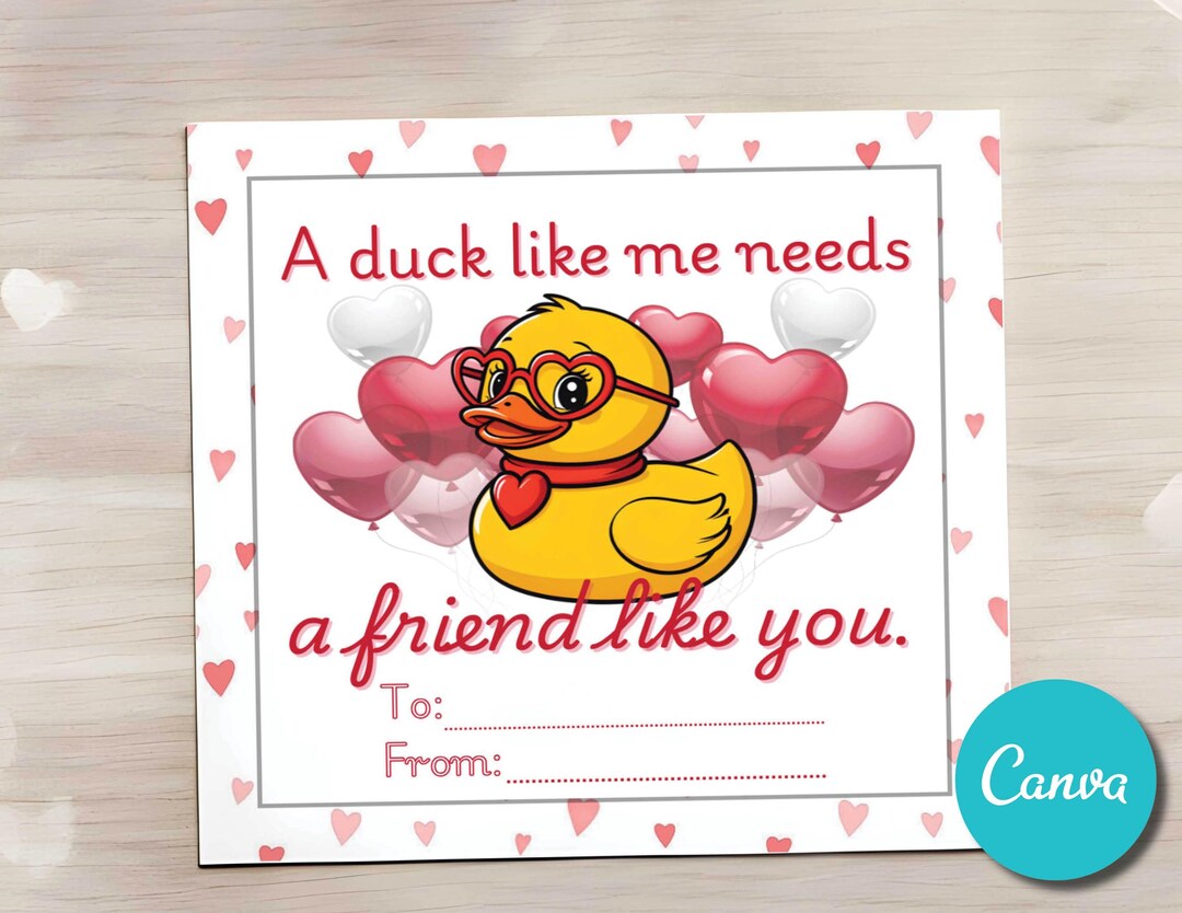 Lucky Duck Valentine's Gift Tag Card, Editable Classroom Valentine ...