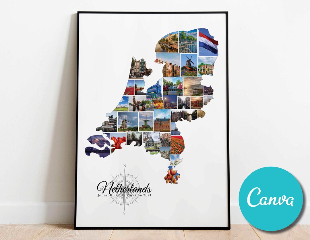 Netherlands Custom Photo Collage Map Gift Honeymoon Wedding Art ...