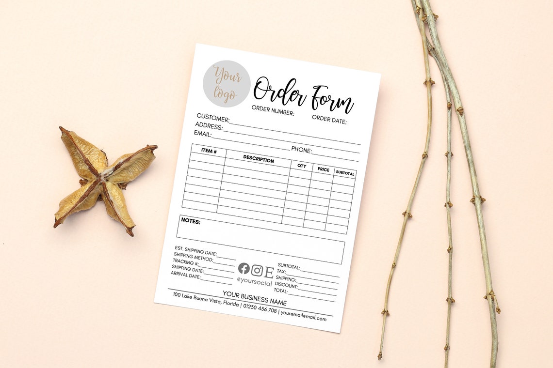 Editable Custom Order Form & Tracker Template, Printable Purchase Order ...