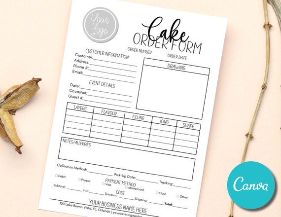 Custom Cake Order Form Editable Custom Bakery Order Form - Etsy