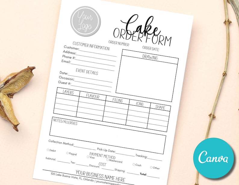 Custom Cake Order Form Editable Custom Bakery Order Form - Etsy
