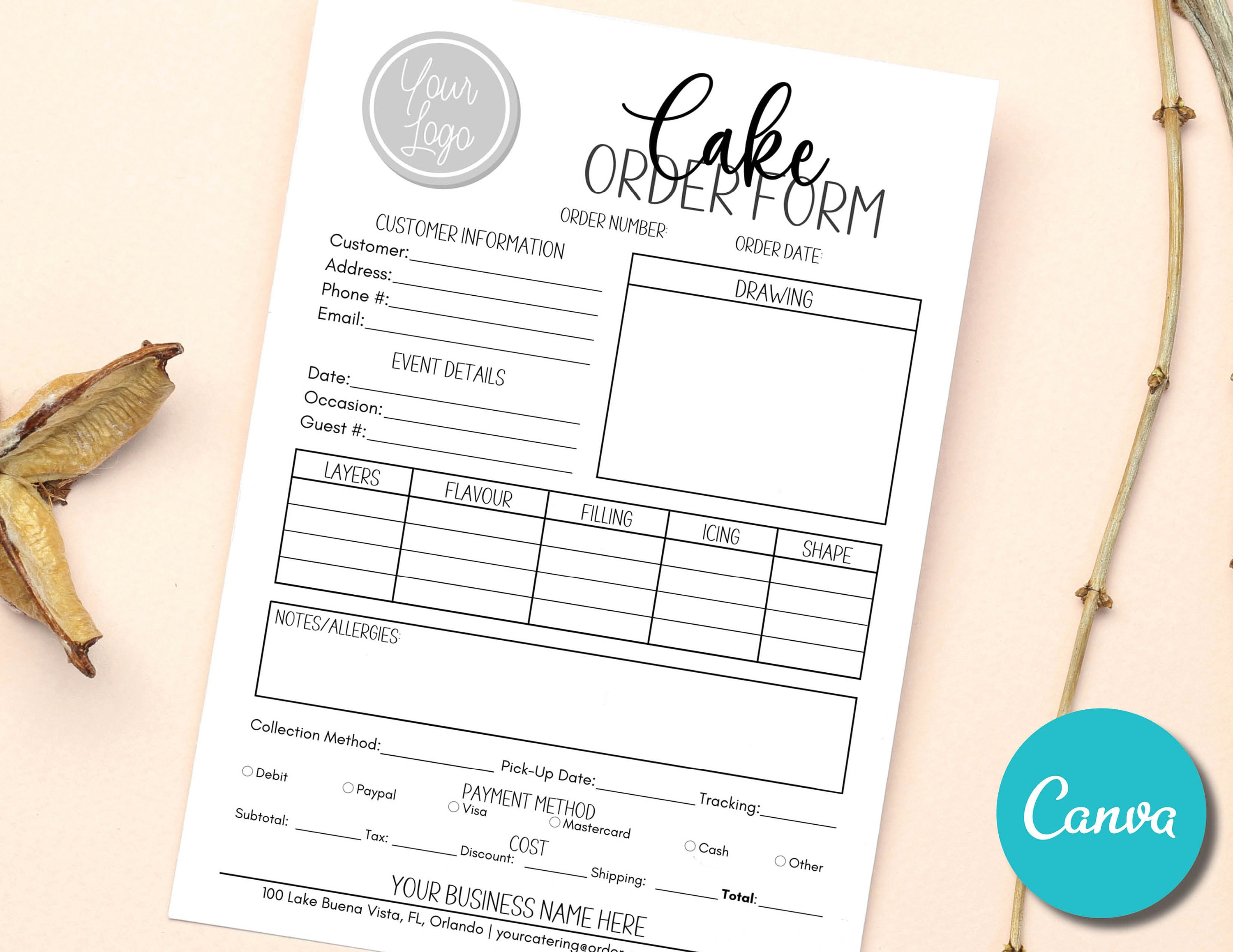 Custom Cake Order Form Editable Custom Bakery Order Form - Etsy