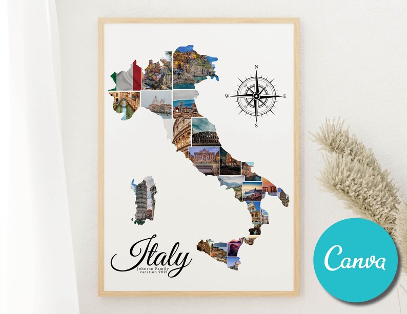 Italy Custom Photo Collage Map Gift Honeymoon Wedding Art, Italy ...