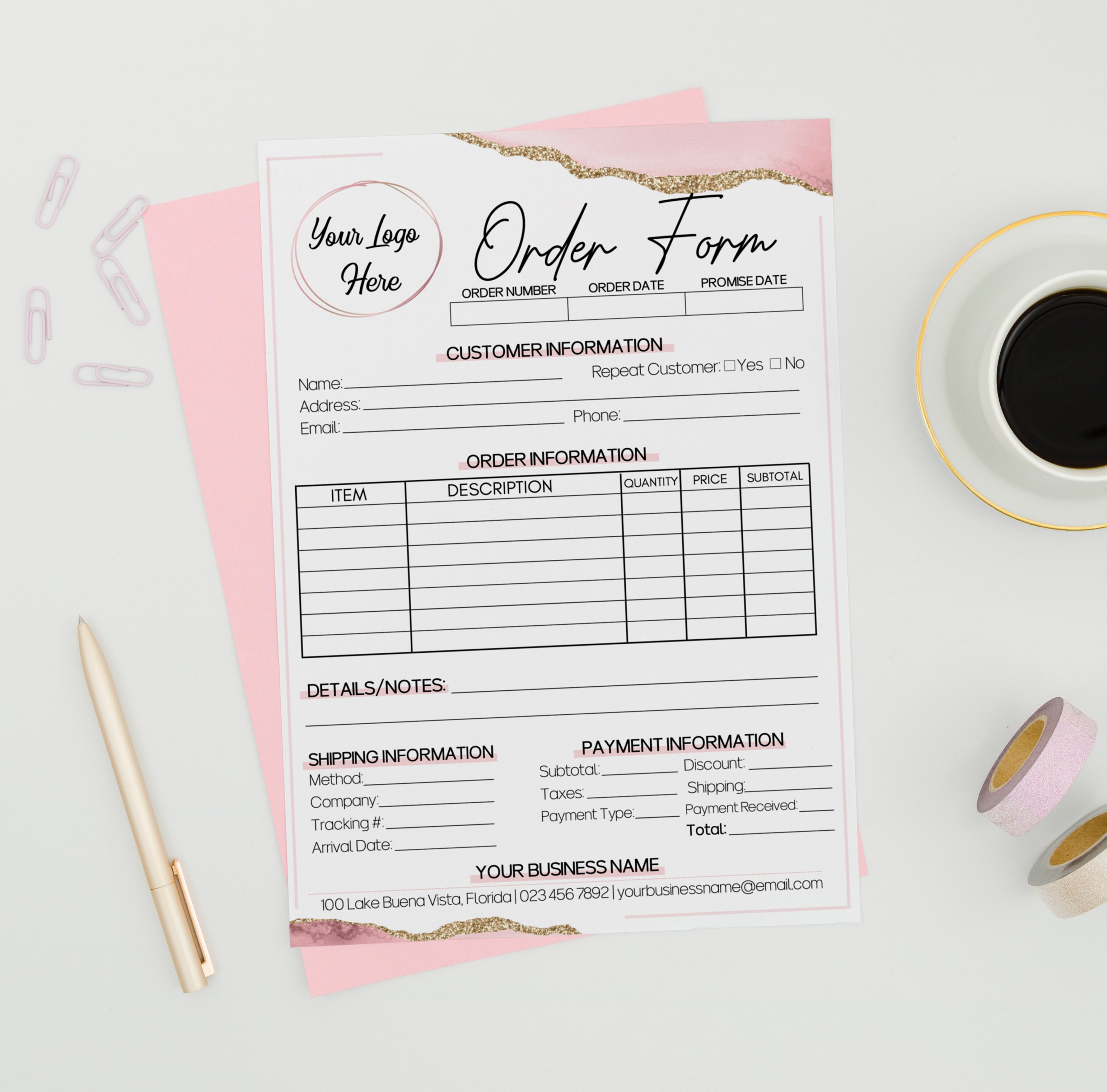 Pink Editable Order Form Custom Template Printable Purchase | Etsy