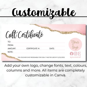Pink Editable DIY Gift Card Certificate Template, Gift Voucher Template ...