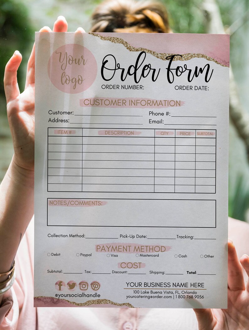 Pink Editable Order Form Custom Template Printable Purchase - Etsy UK