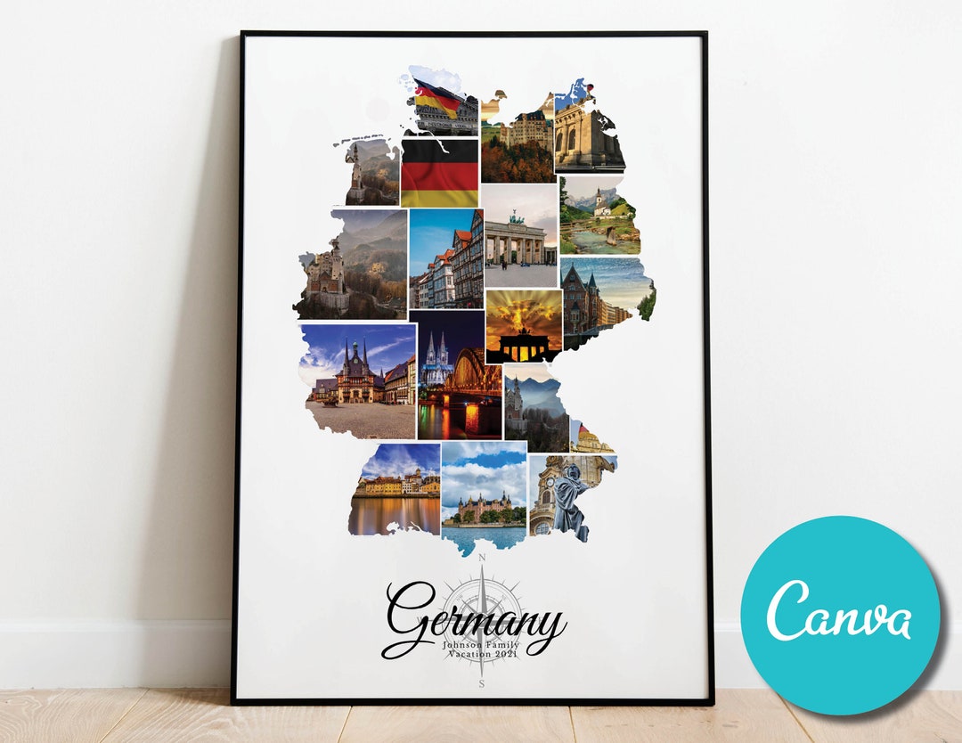 Germany Custom Photo Collage Map Gift Honeymoon Wedding Art, Germany ...