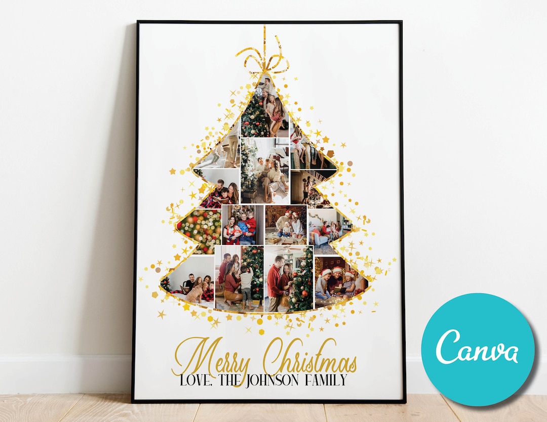 Editable Christmas Tree Photo Collage, Custom Holiday Card Family Gift ...