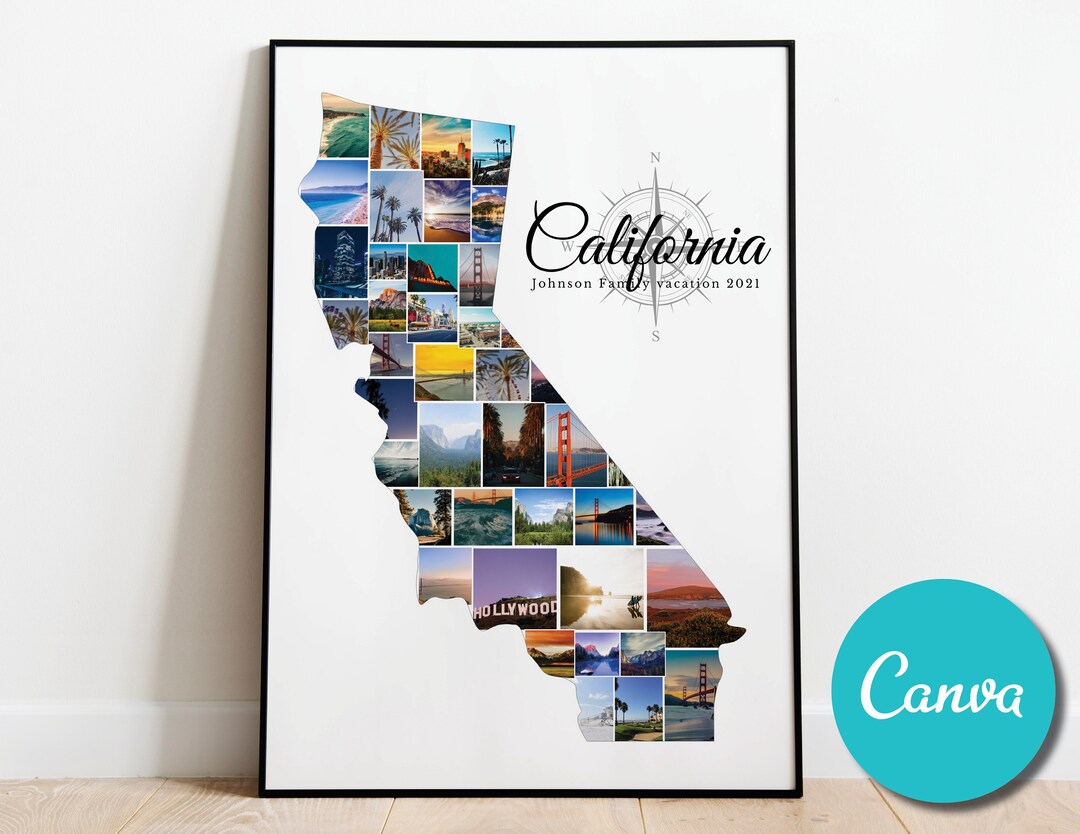 California Map Photo Collage Custom Template Gift Art Print Wedding ...