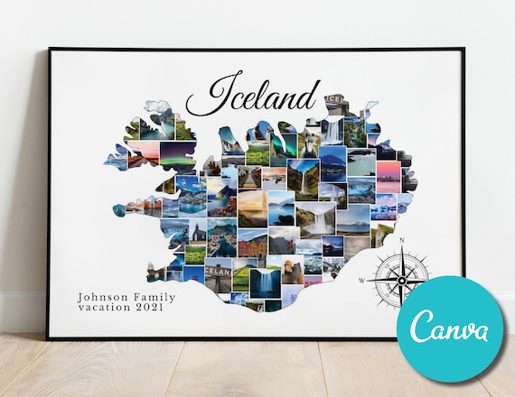 Iceland Map Personalized Custom Photo Collage Wedding - Etsy