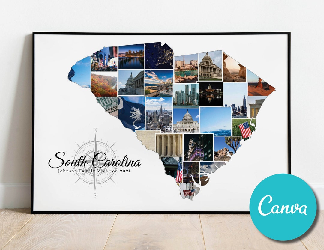 South Carolina Map Personalized Custom Photo Collage Wedding ...