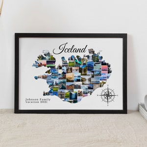 Iceland Map Personalized Custom Photo Collage Wedding Anniversary Gift ...