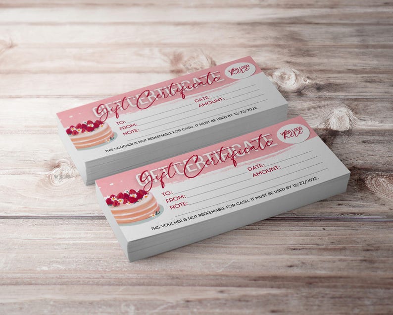 Editable Bakery DIY Pink Gift Card Certificate Template, Gift Voucher ...