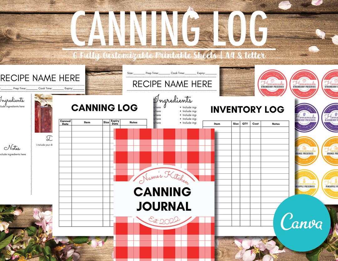Editable Home Canning Journal Planning Preserve Log, Food Canning Log ...