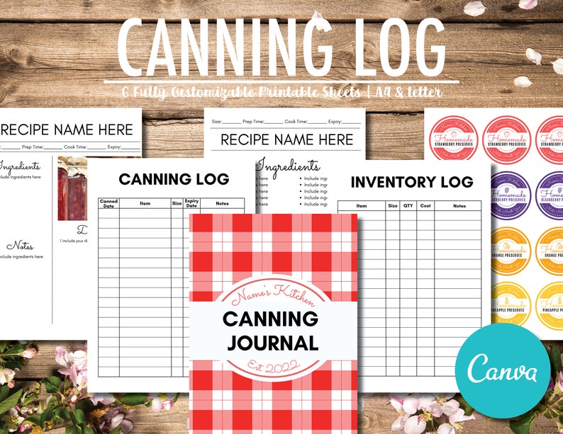 Editable Home Canning Journal Planning Preserve Log, Food Canning Log ...