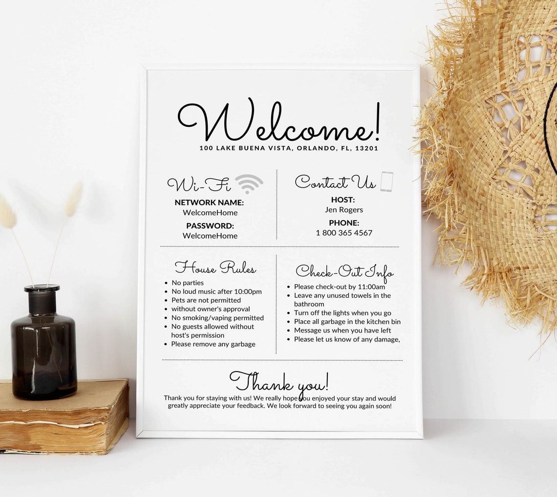 Editable Airbnb Welcome Poster Template Sign VRBO Airbnb | Etsy