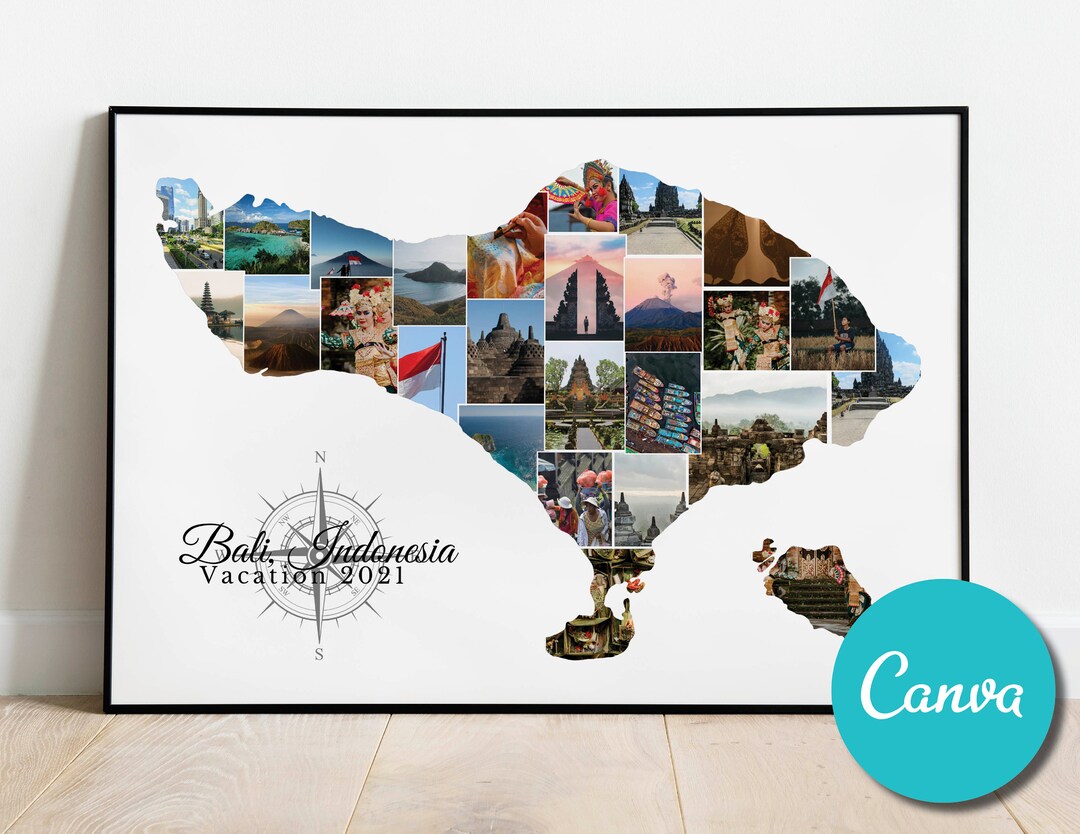 Bali Indonesia Photo Collage Gift Map Wall Art, Indonesia Personalized ...