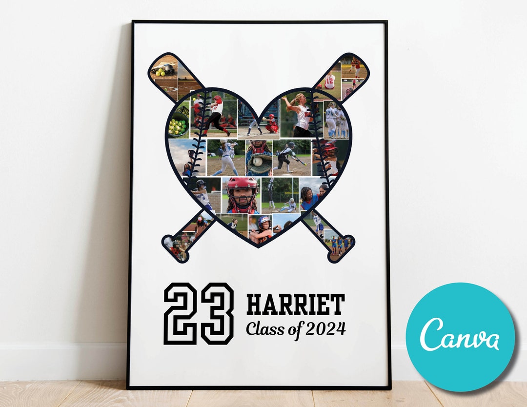 Custom Softball Sport Photo Collage Player Senior Poster Gift for Coach ...
