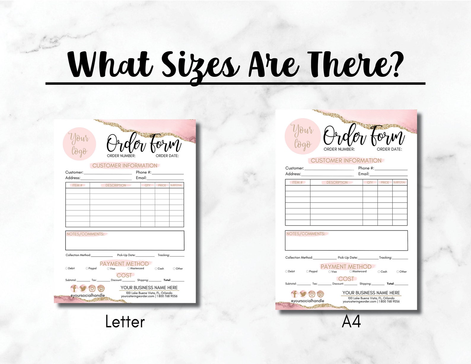 Pink Editable Order Form Custom Template, Printable Purchase Order Form ...