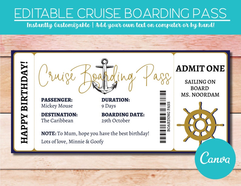 Editable Cruise Boarding Pass Printable Cruise Ticket Custom | Etsy