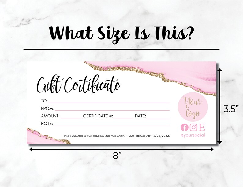 Pink Editable DIY Gift Card Certificate Template Gift Voucher - Etsy UK