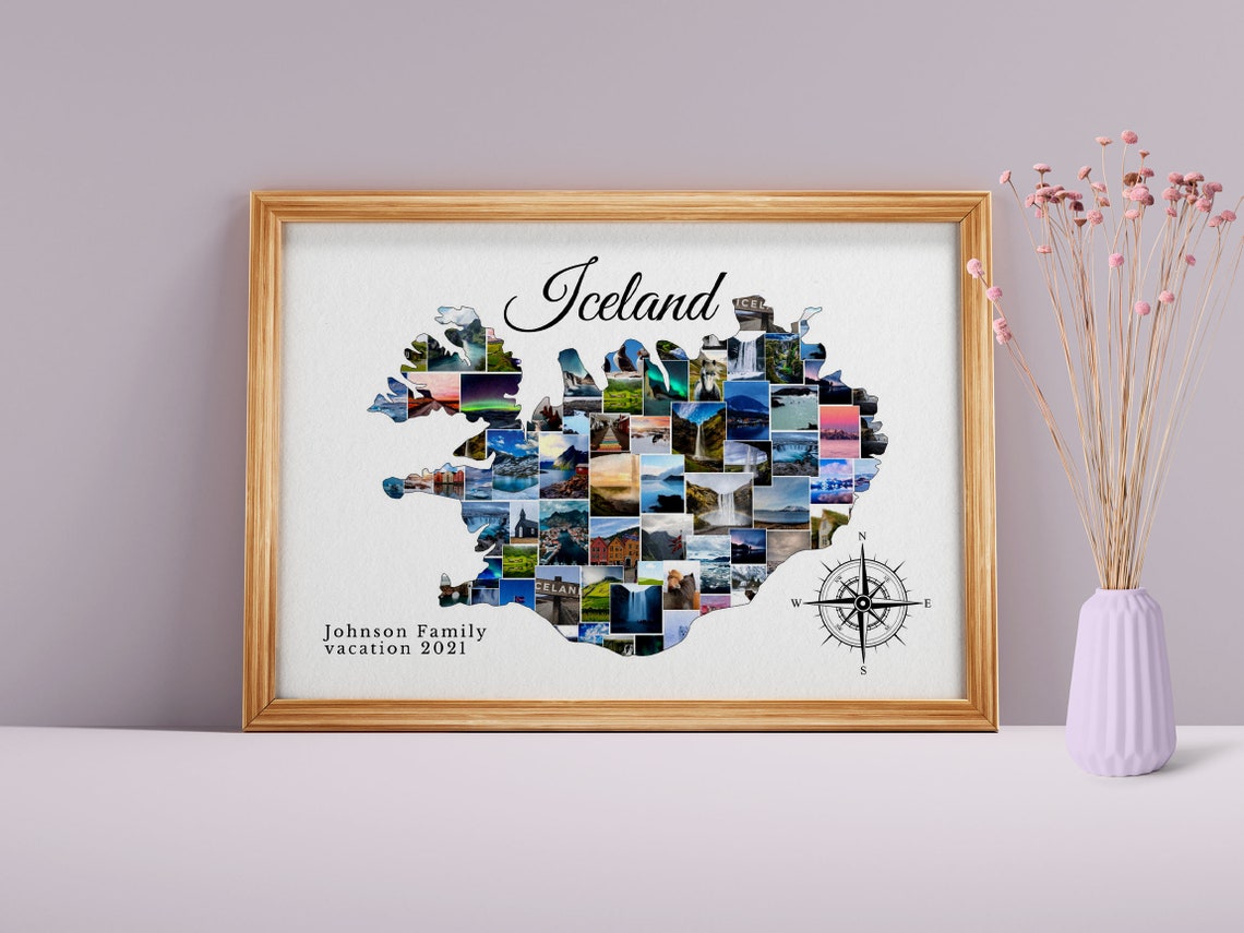 Iceland Map Personalized Custom Photo Collage Wedding - Etsy