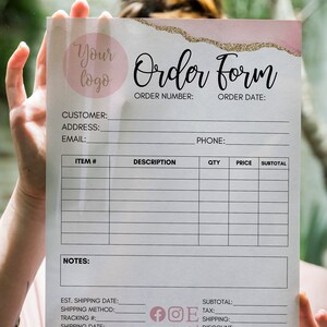 Pink Editable Order Form Custom Template, Printable Purchase Order Form ...