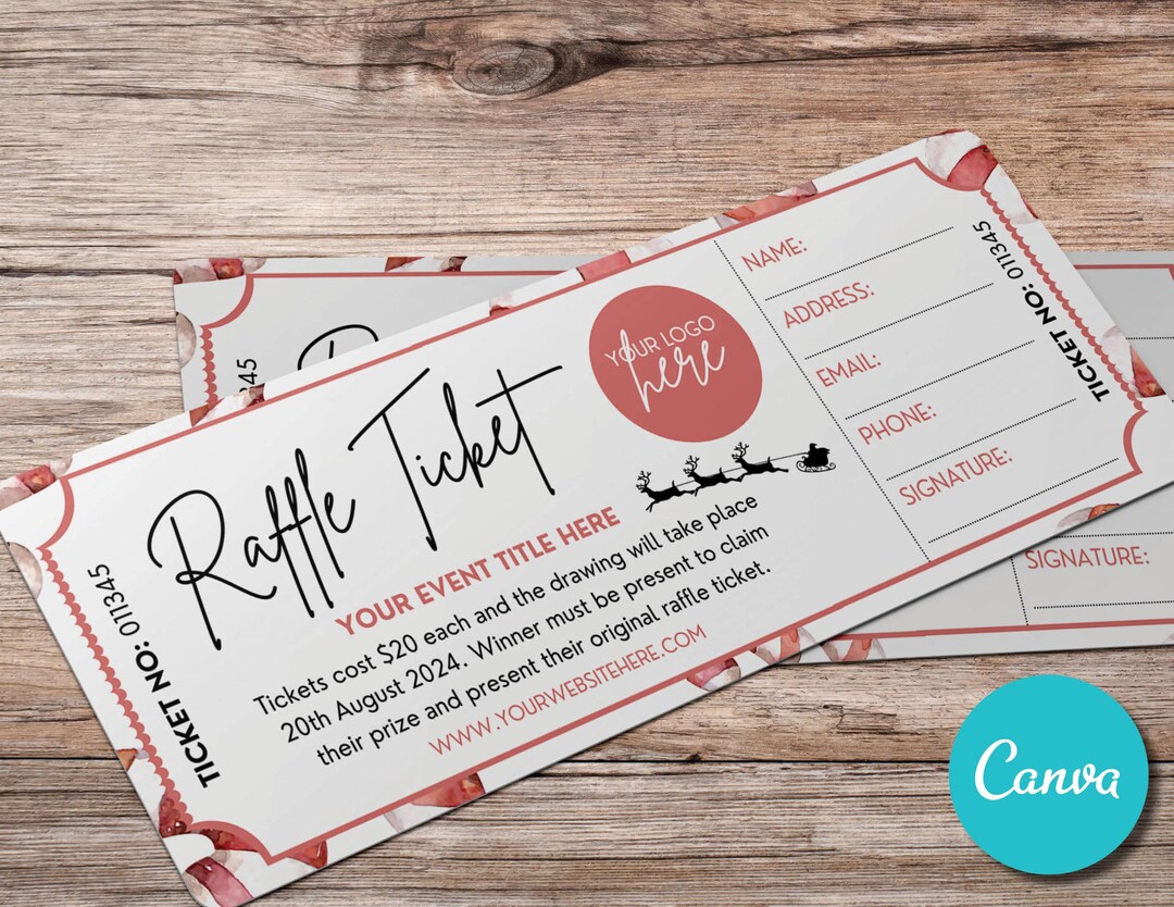 Editable Raffle Event Ticket Template, Christmas Custom DIY Surprise ...