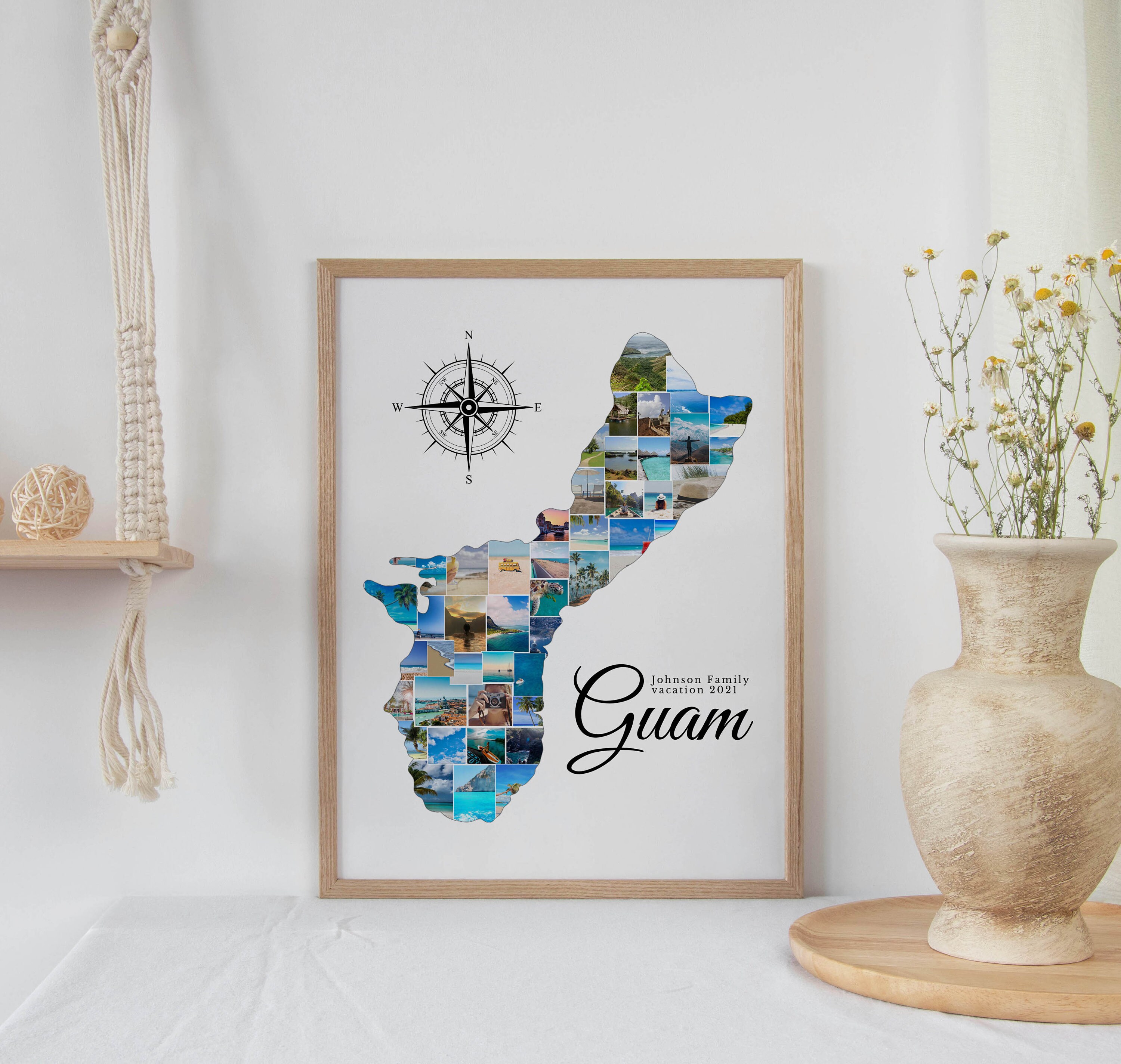 Guam Map Travel Photo Collage Poster Wedding Anniversary Gift, Guam ...