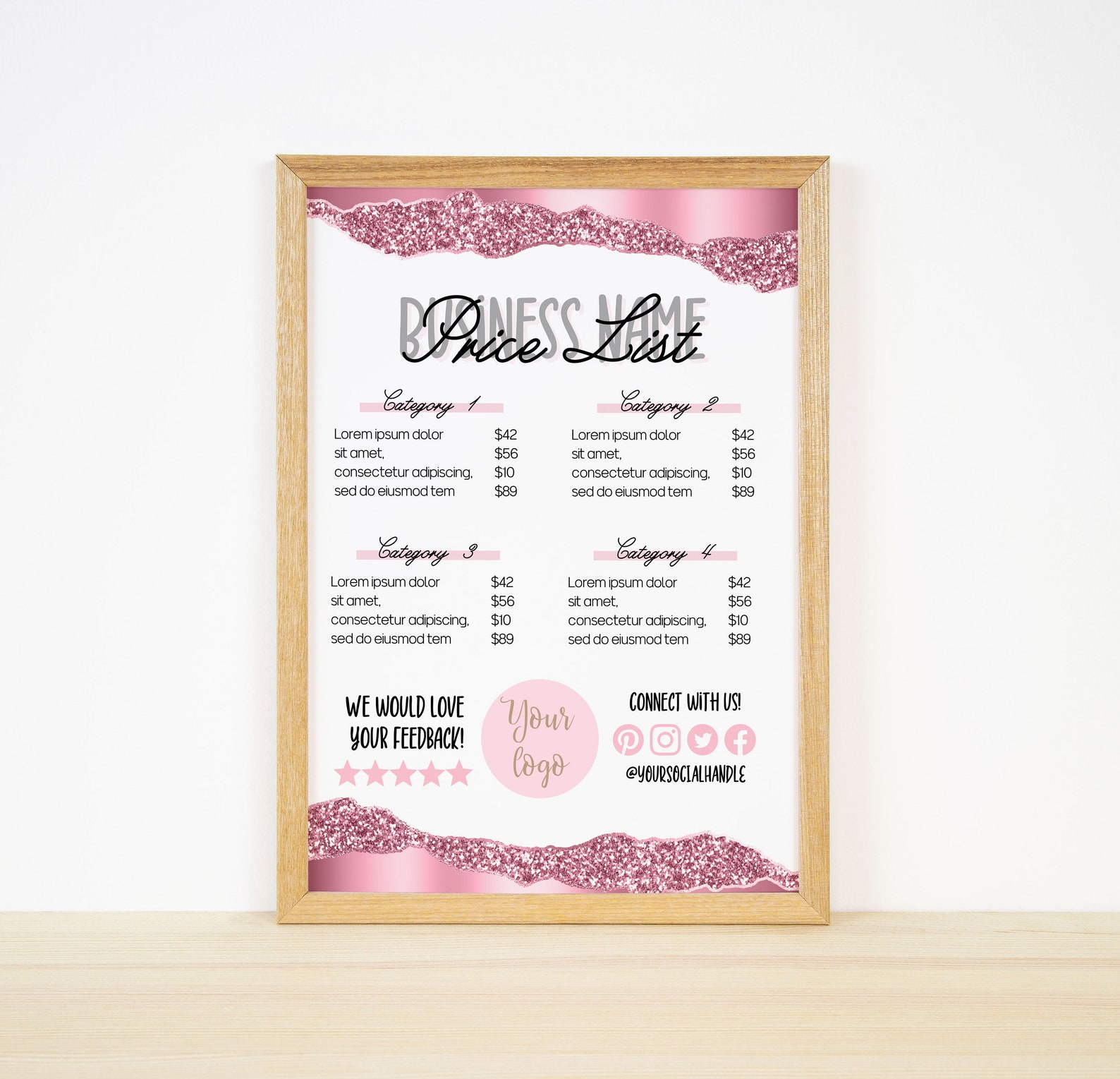 Pink Glitter Editable Price List Template Custom Salon Bakery | Etsy