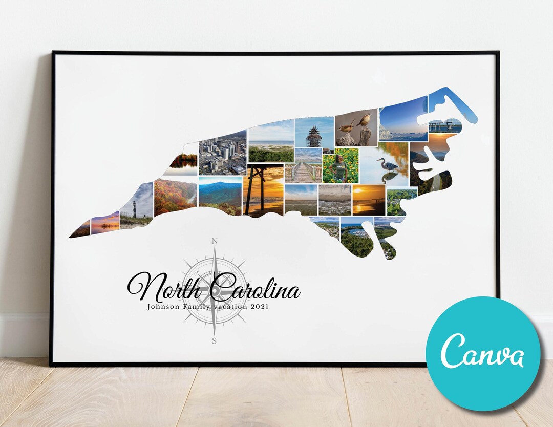North Carolina USA Map Personalized Custom Photo Collage Anniversary ...