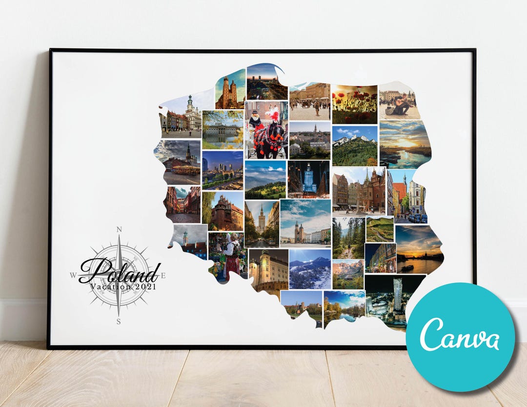 Poland Map Personalized Custom Photo Collage Anniversary Gift, Poland ...