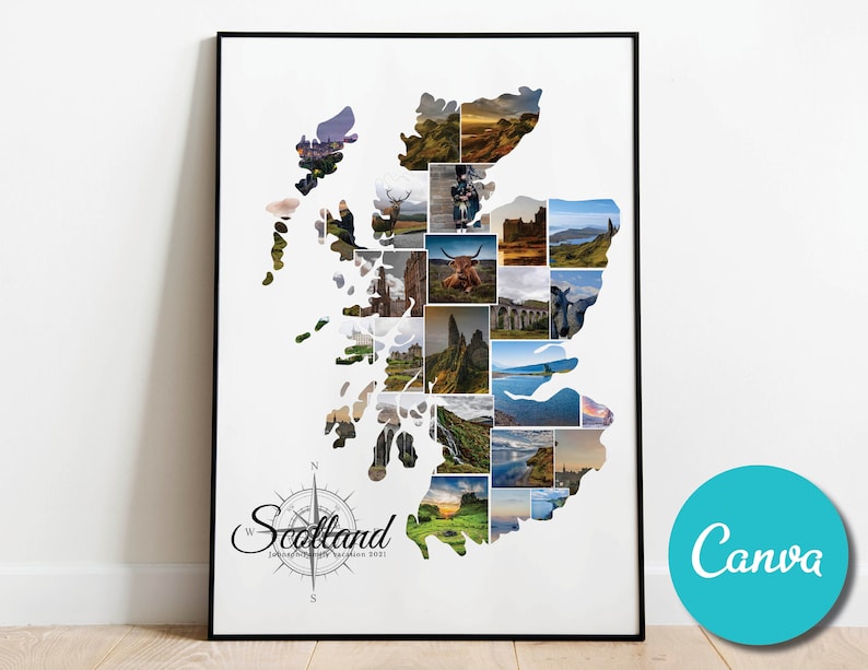 Scotland Map Travel Photo Collage Poster Gift Art Wedding Anniversary ...