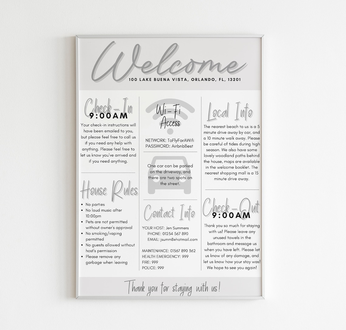 Airbnb Welcome Poster Template Sign Airbnb Poster Editable - Etsy