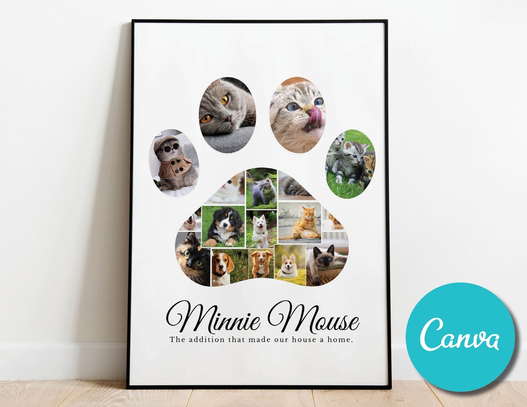 Custom Paw Print Cat Dog Pet Photo Collage Gift, Animal Lover Custom ...