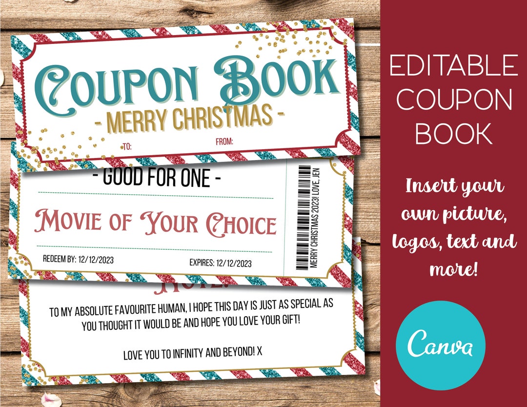 Editable Christmas Voucher Coupons Gift Holiday Book Template, Custom ...