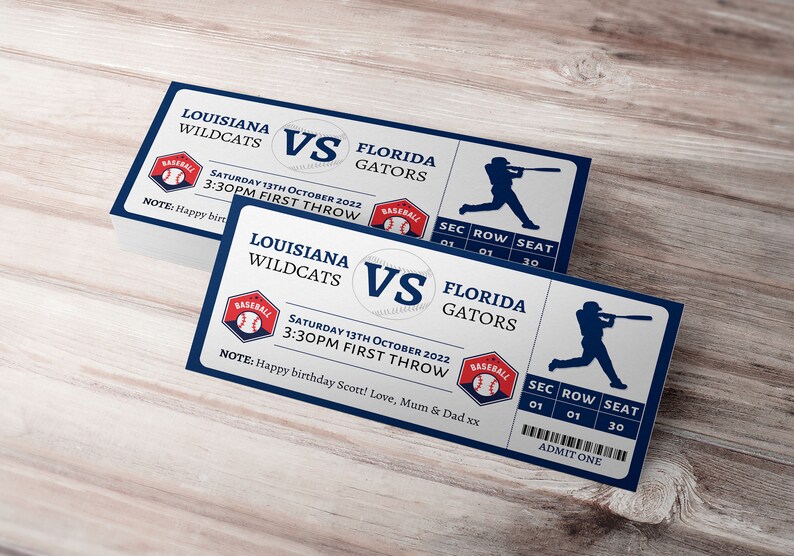 Editable Baseball Surprise Invitation Custom Ticket Voucher - Etsy