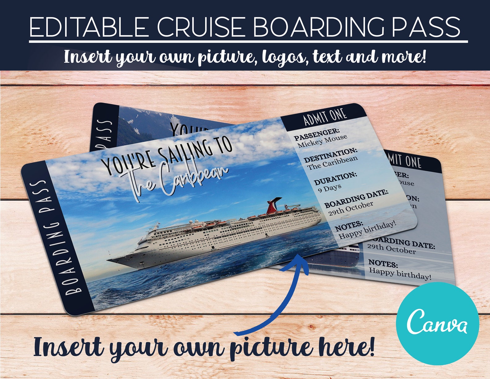 Editable Cruise Boarding Pass Printable Cruise Ticket Custom | Etsy