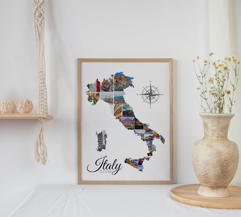 Italy Custom Photo Collage Map Gift Honeymoon Wedding Art, Italy ...