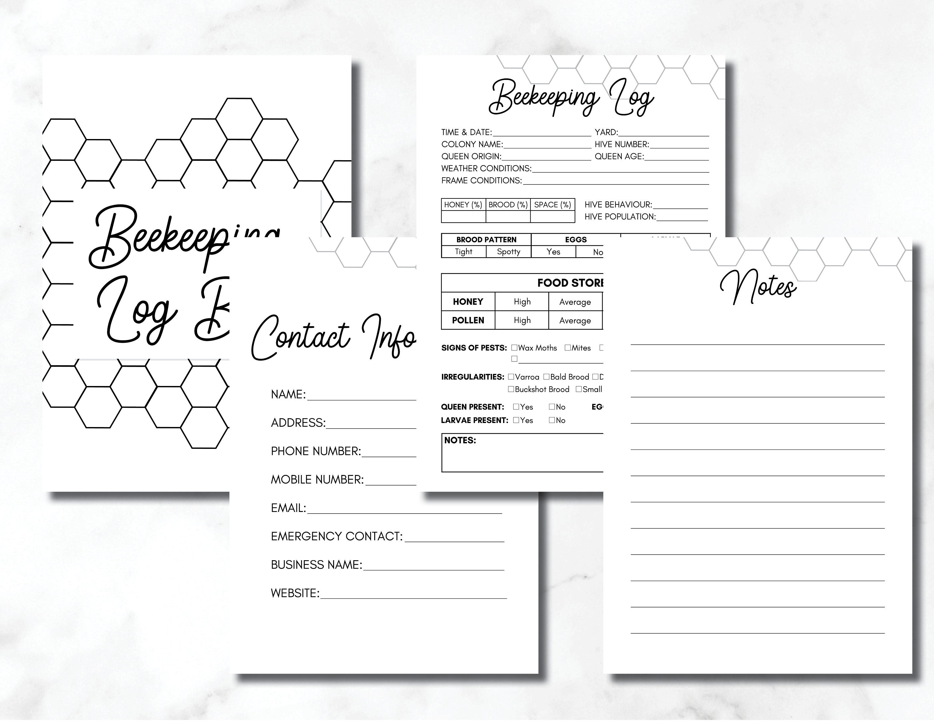 Beekeeping Log Book Kit Supplies Log Beekeeping Inspection - Etsy