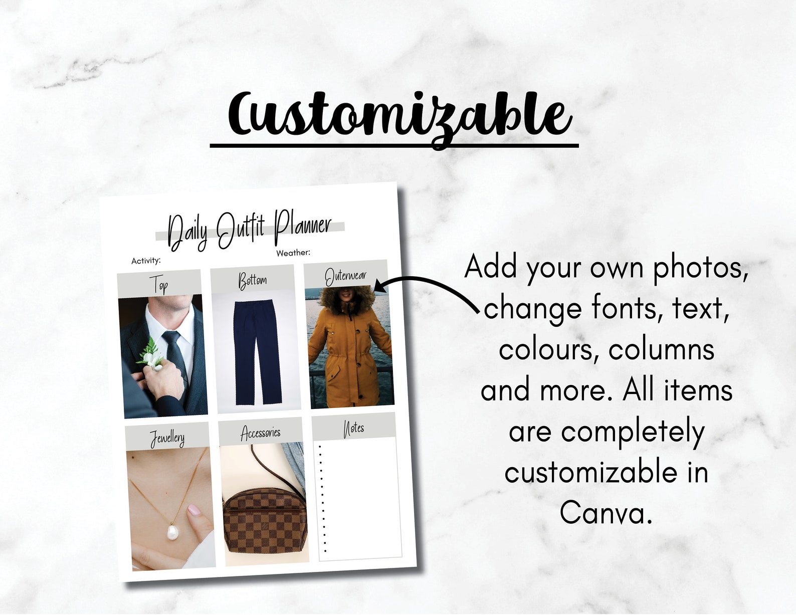 Daily Weekly Outfit Fashion Planner Printable Template, Editable ...