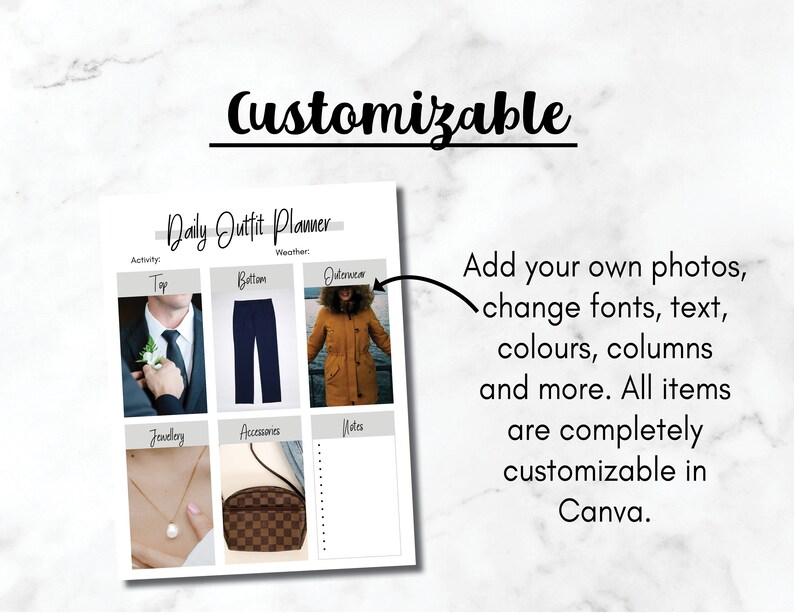 Daily Weekly Outfit Fashion Planner Printable Template, Editable ...