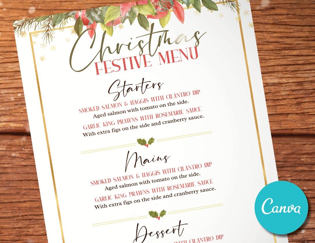 Editable Christmas Day Restaurant Cafe Food Menu Template, Christmas ...