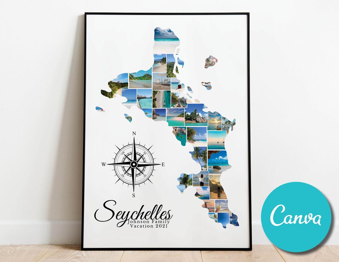 Seychelles Map Travel Photo Collage Poster Gift Art Wedding Anniversary ...