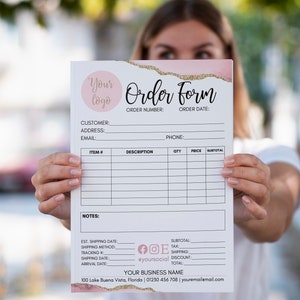 Pink Editable Order Form Custom Template, Printable Purchase Order Form ...