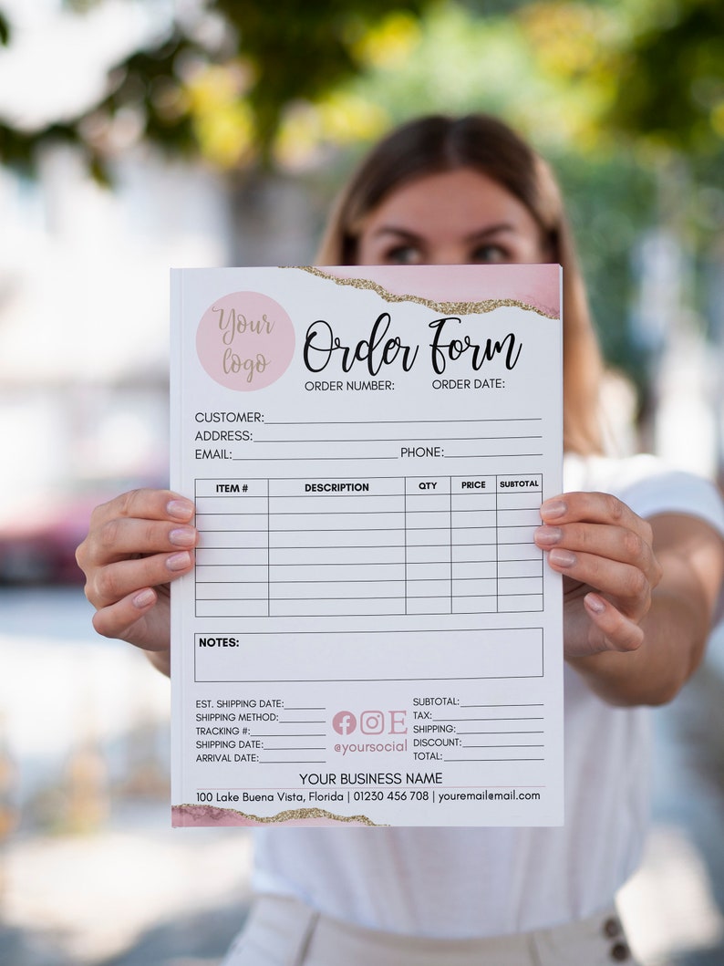 Pink Editable Order Form Custom Template, Printable Purchase Order Form ...