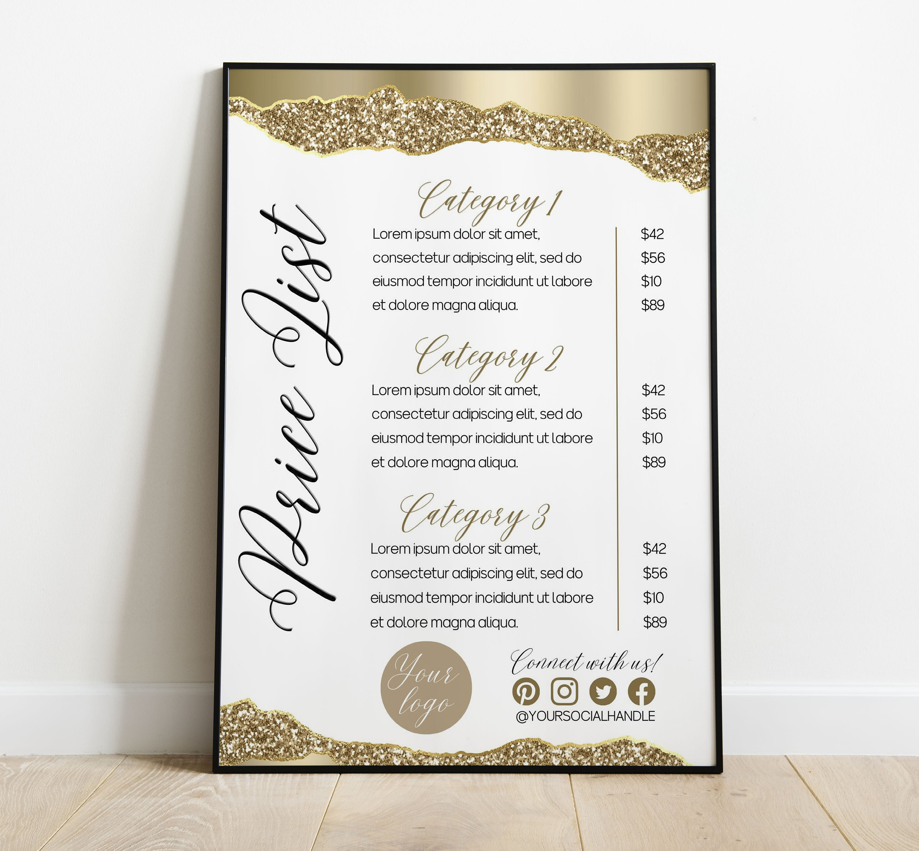 Gold Editable Price List Template, Custom Salon Bakery Lash Price List ...